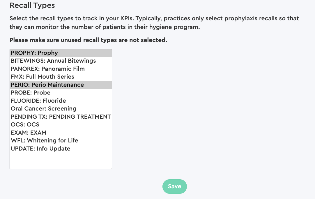 Settings: Recall Types